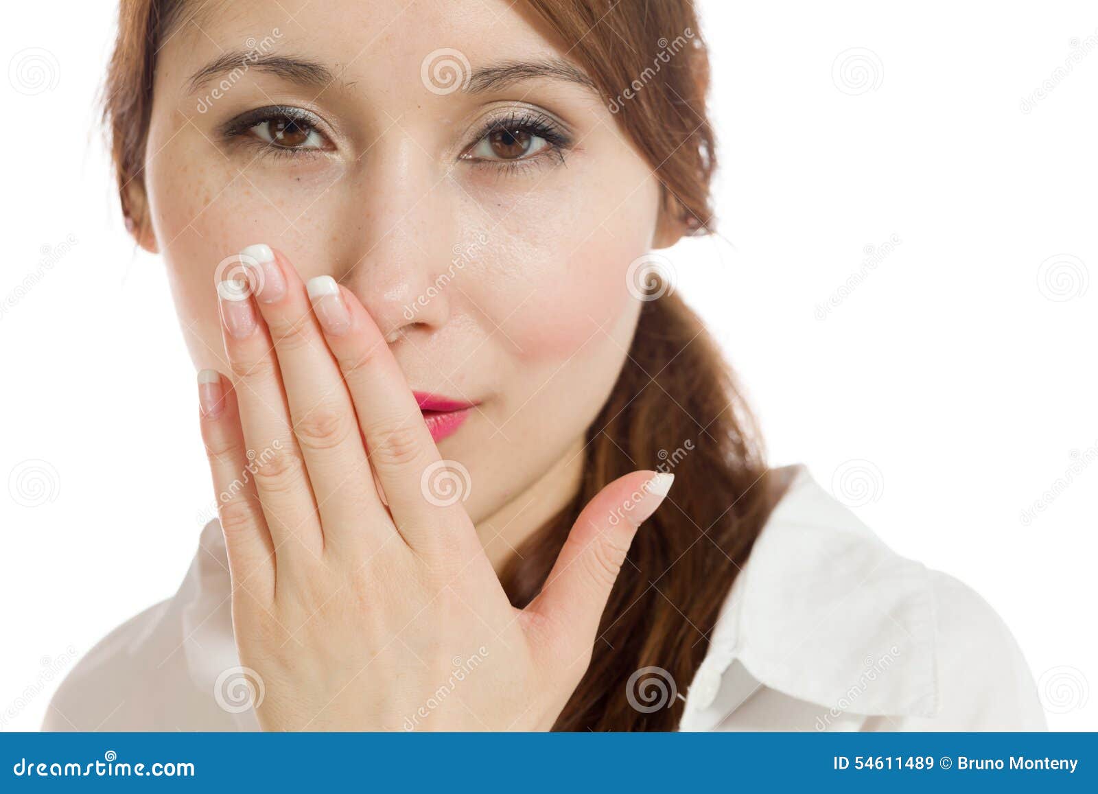 Model Isolated Covering Mouth Stock Image - Image of female, covering ...