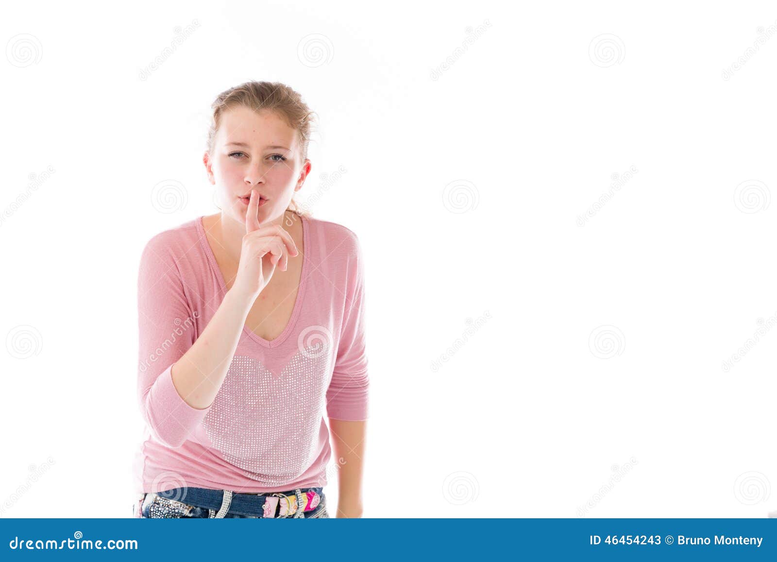 Model Isolated with Finger on Lips Secret Stock Image - Image of person ...
