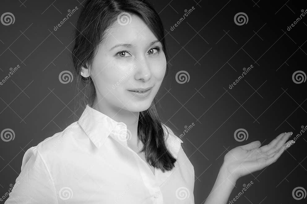 Model Isolated Hand Gesture Presenting Stock Photo - Image of person ...