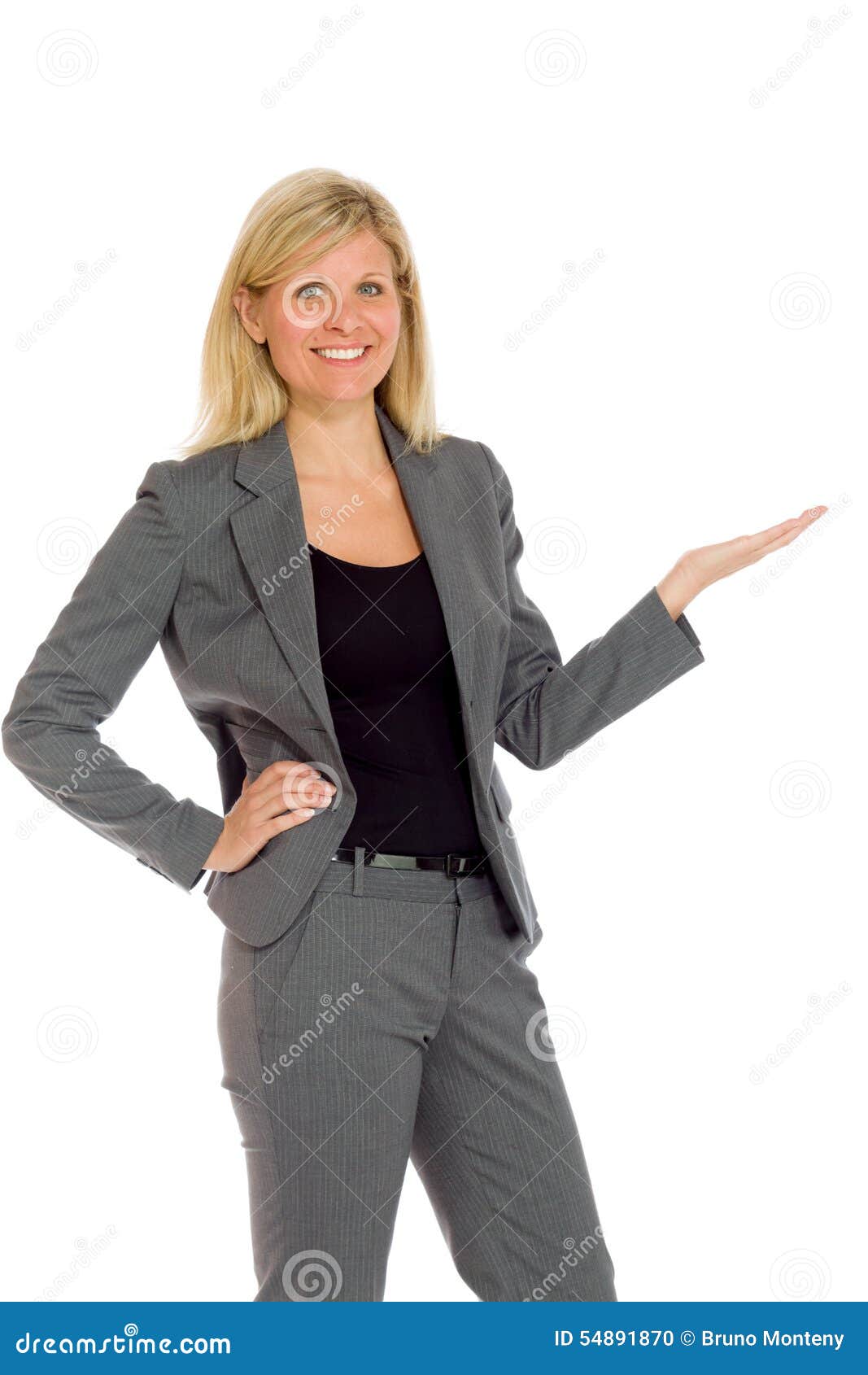 Model Isolated Hand Gesture Presenting Stock Photo - Image of cute ...