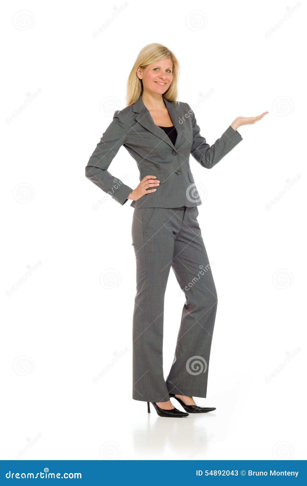 Model Isolated Hand Gesture Presenting Stock Image - Image of cheerful ...