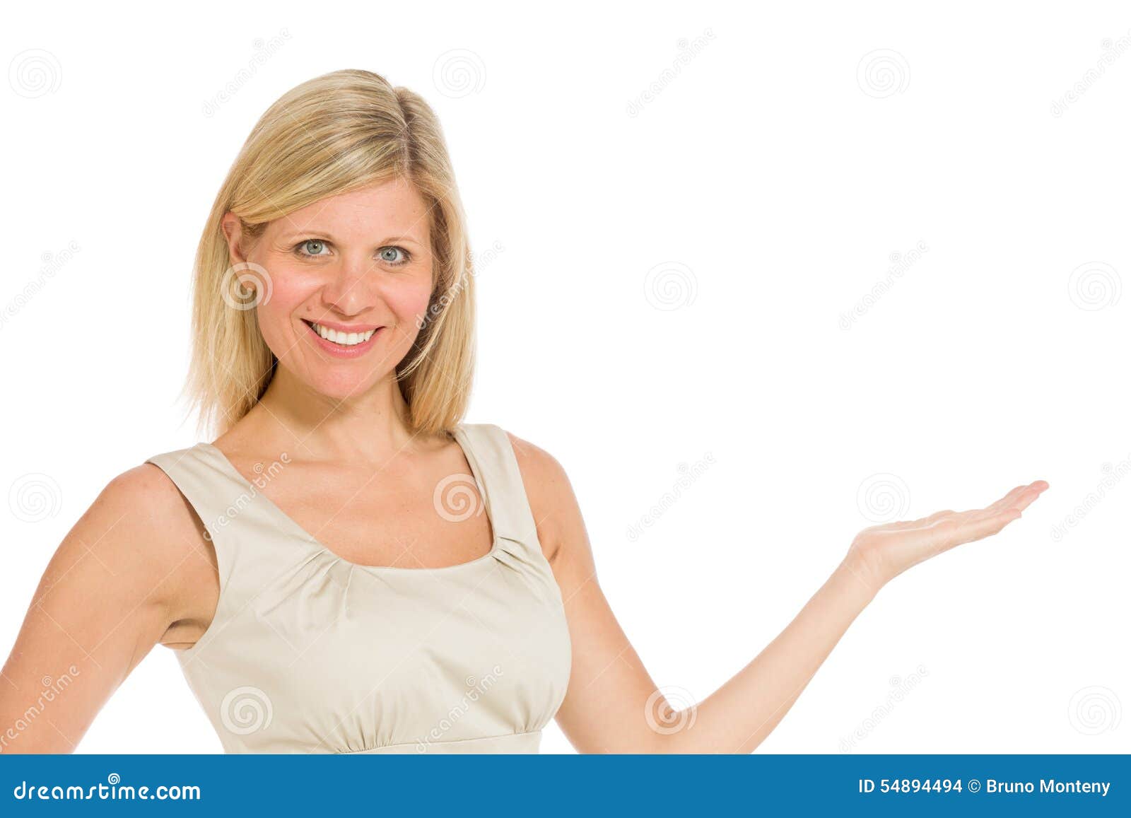 Model Isolated Hand Gesture Presenting Stock Photo - Image of dress ...