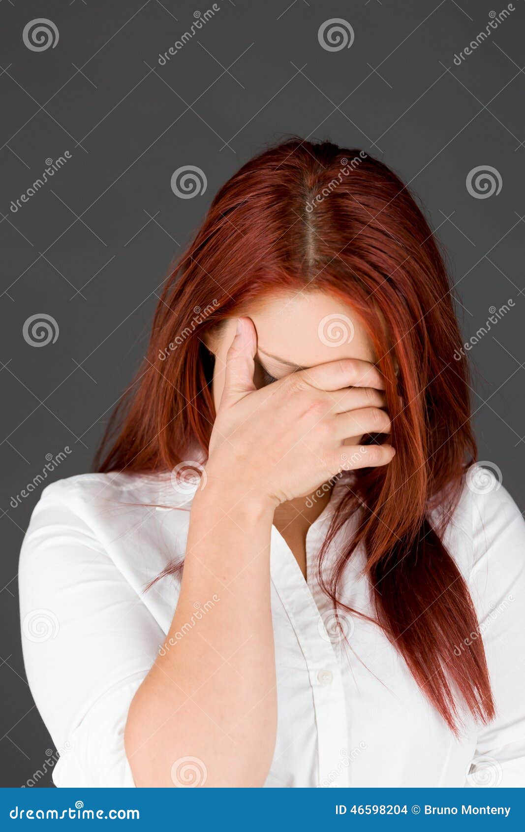 Model Isolated on Plain Background Ashamed Hiding Stock Photo - Image ...