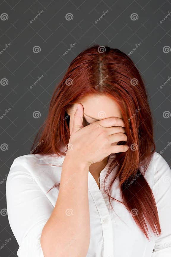Model Isolated on Plain Background Ashamed Hiding Stock Photo - Image ...