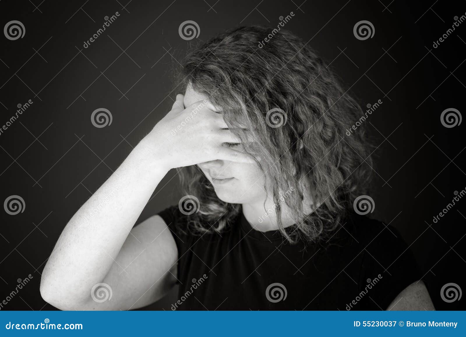 Model Isolated on Plain Background Ashamed Hiding Stock Image - Image ...
