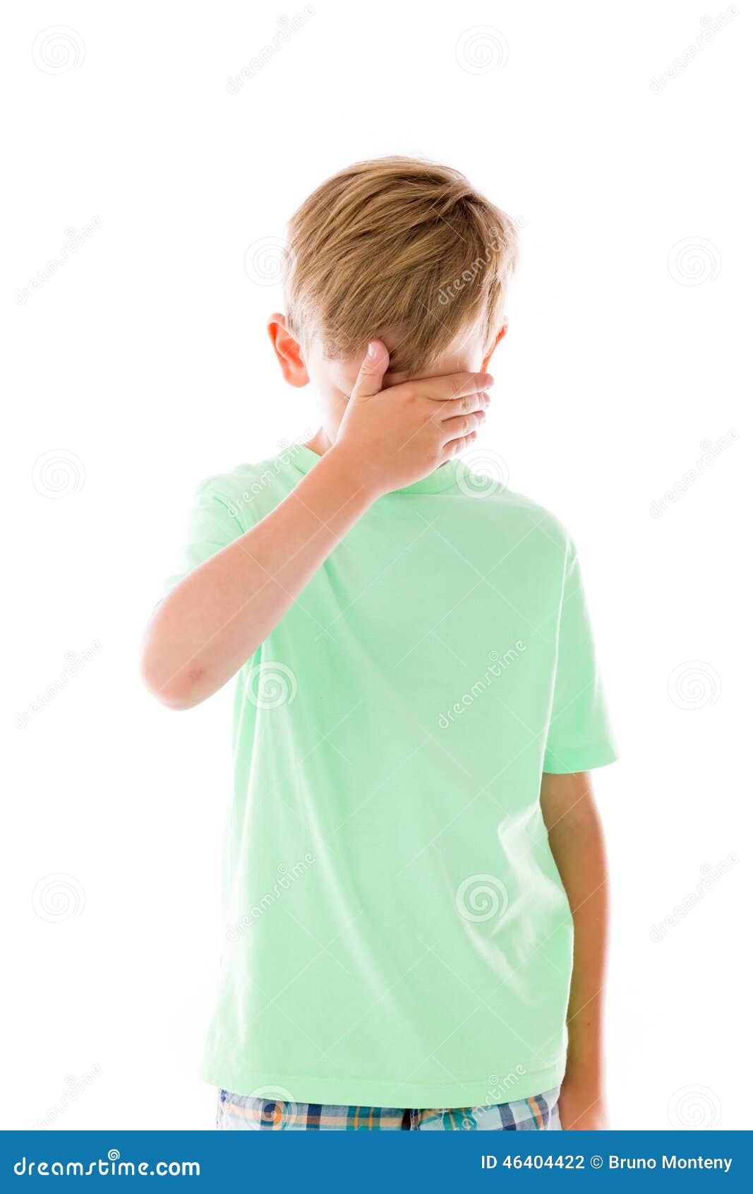 Model Isolated on Plain Background Ashamed Hiding Stock Photo - Image ...