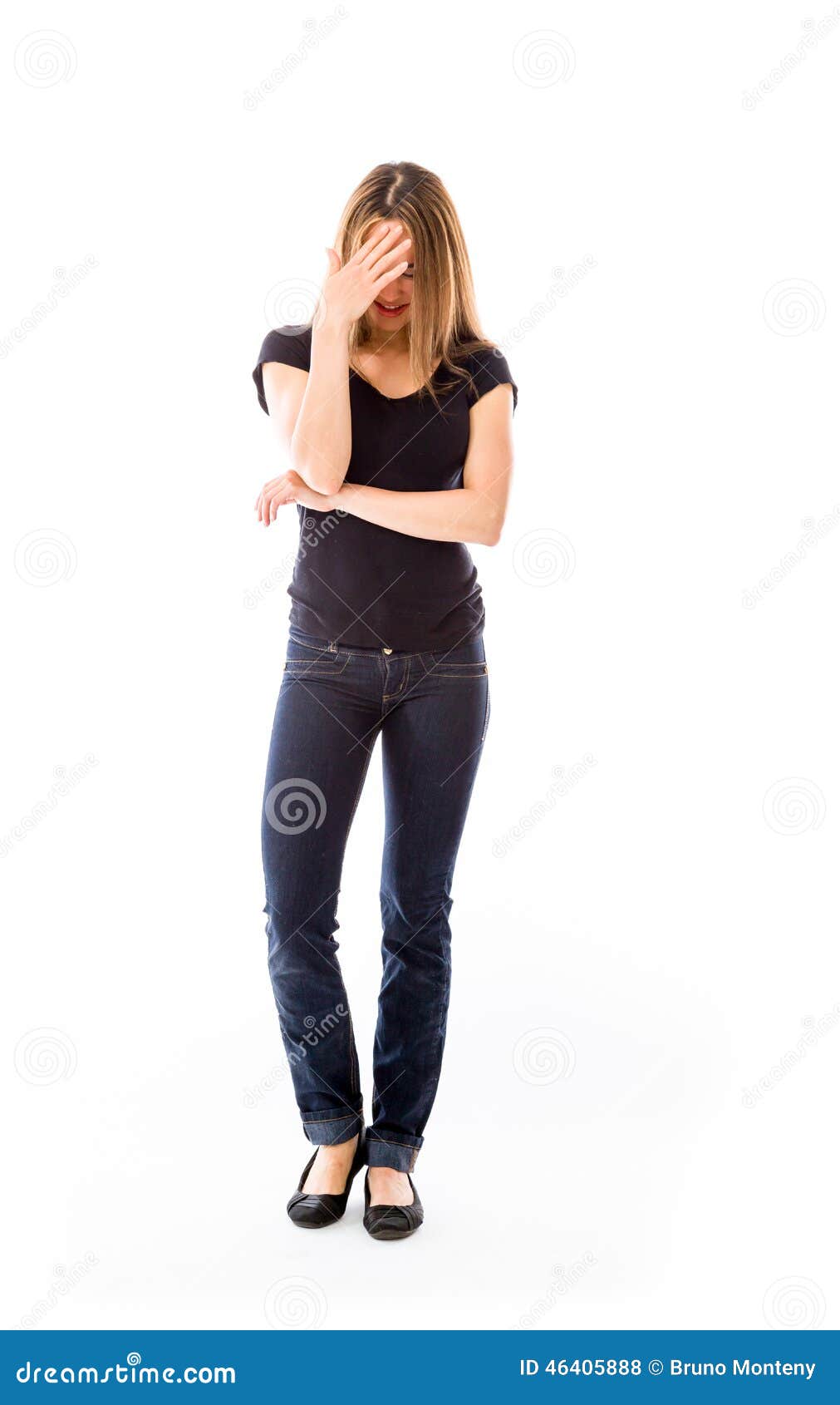 Model Isolated on Plain Background Ashamed Hiding Stock Photo - Image ...