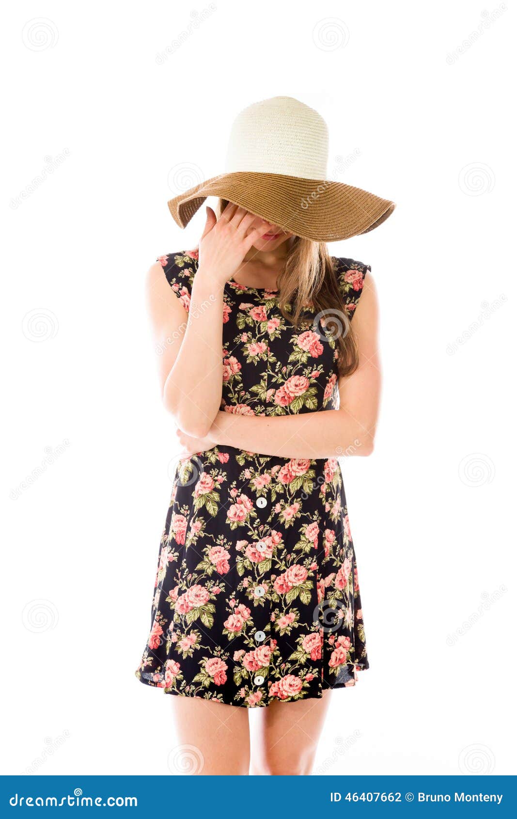 Model Isolated on Plain Background Ashamed Hiding Stock Photo - Image ...