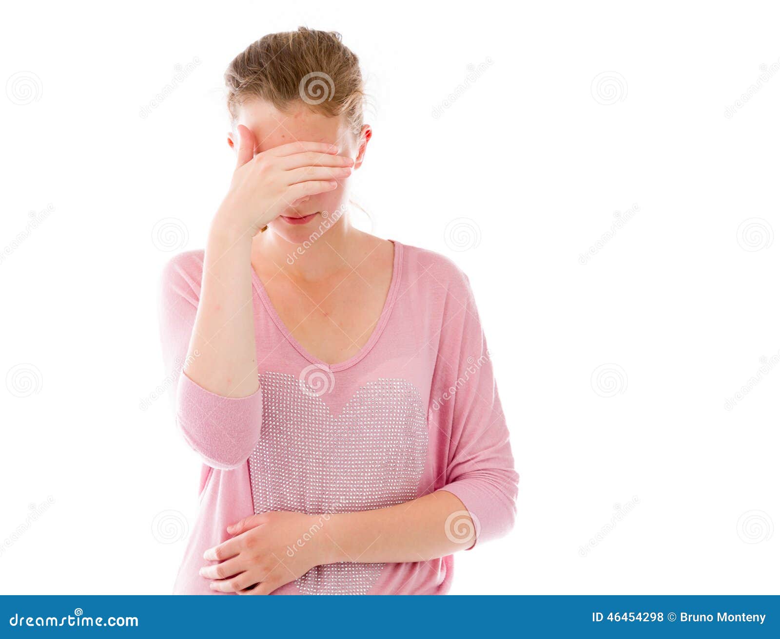 Model Isolated on Plain Background Ashamed Hiding Stock Photo - Image ...