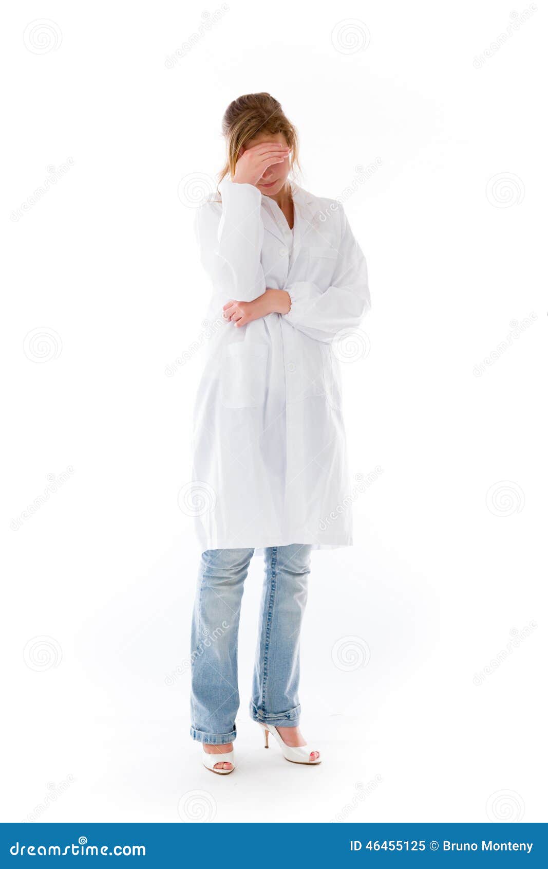 Model Isolated on Plain Background Ashamed Hiding Stock Image - Image ...