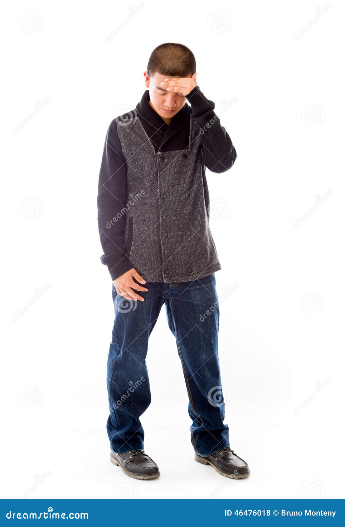 Model Isolated on Plain Background Ashamed Hiding Stock Photo - Image ...