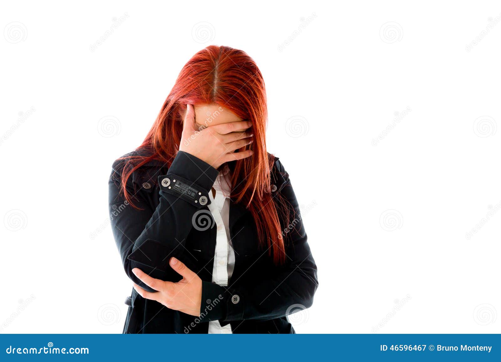 Model Isolated on Plain Background Ashamed Hiding Stock Image - Image ...
