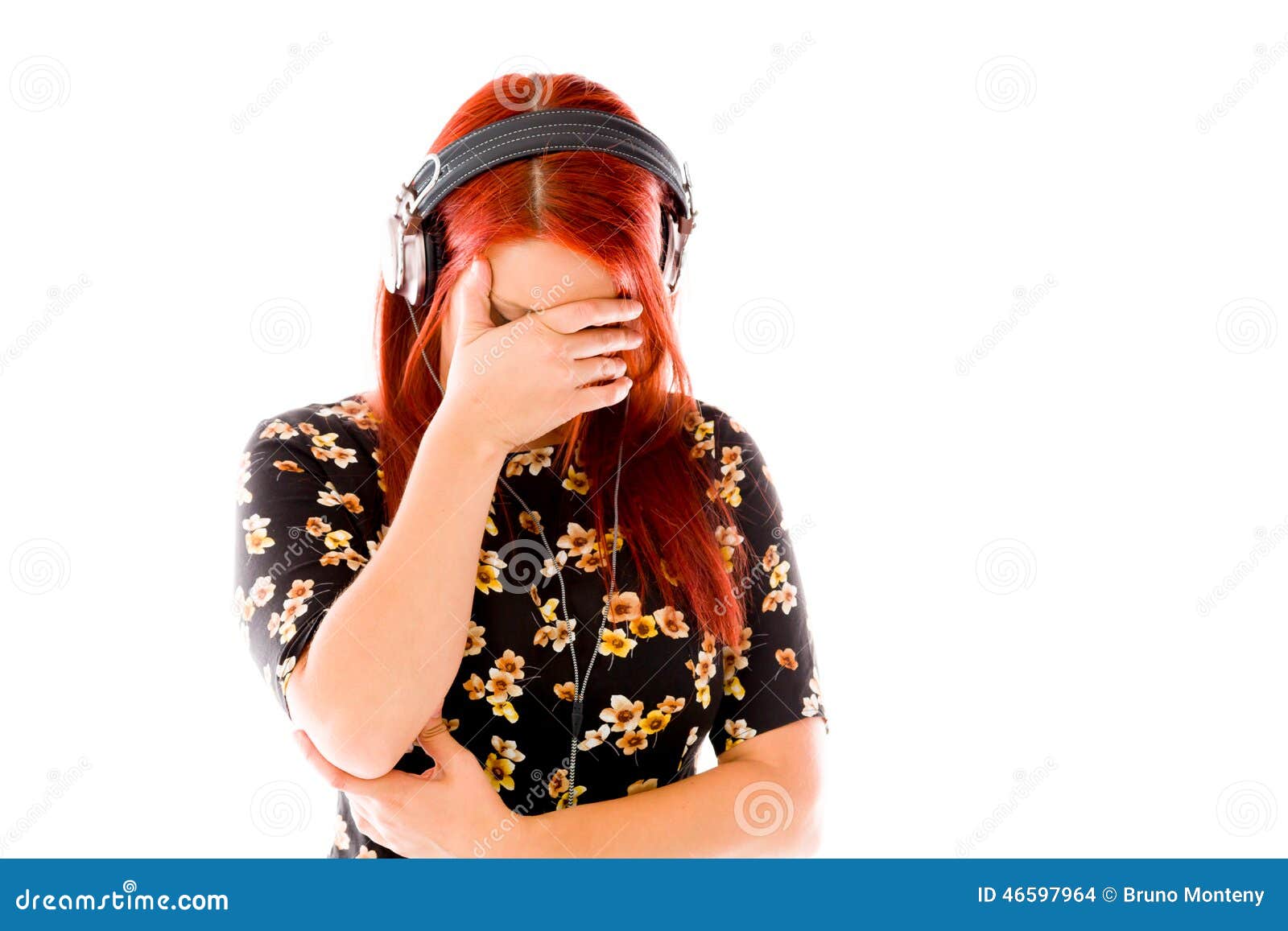 Model Isolated on Plain Background Ashamed Hiding Stock Photo - Image ...