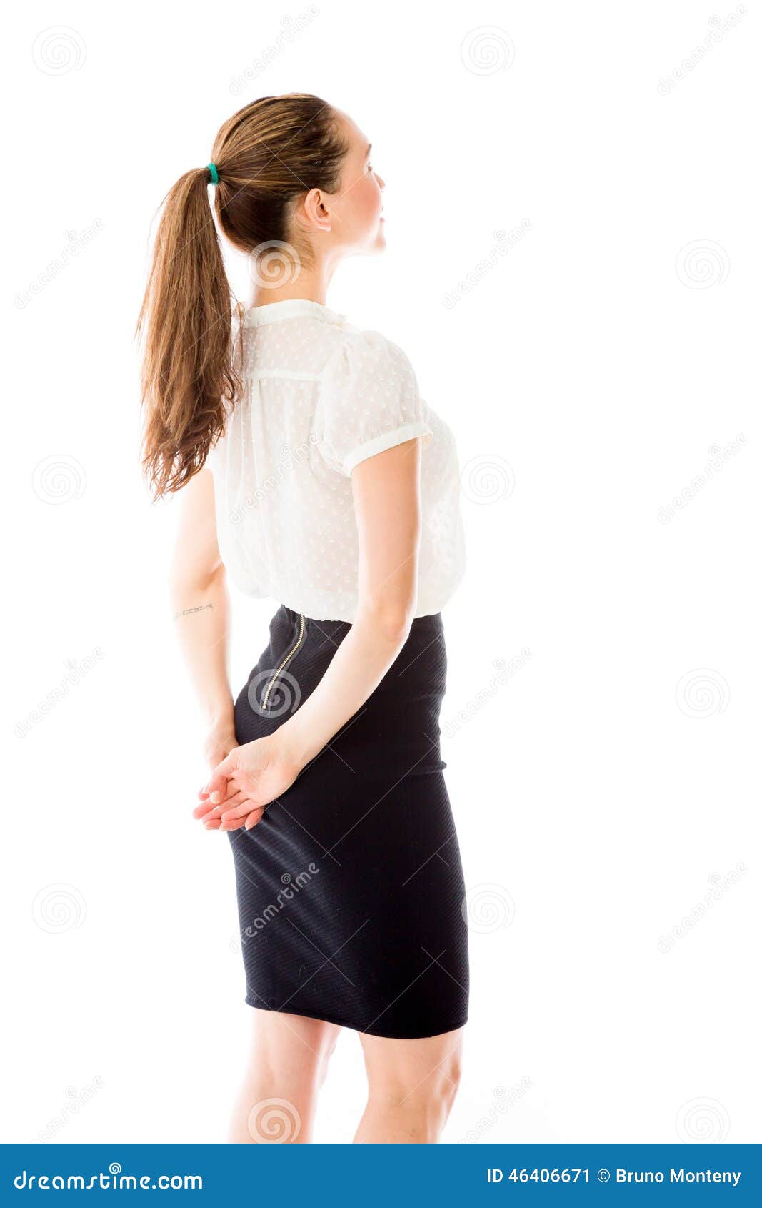 Model Isolated on Plain Background Back Looking Stock Image - Image of ...