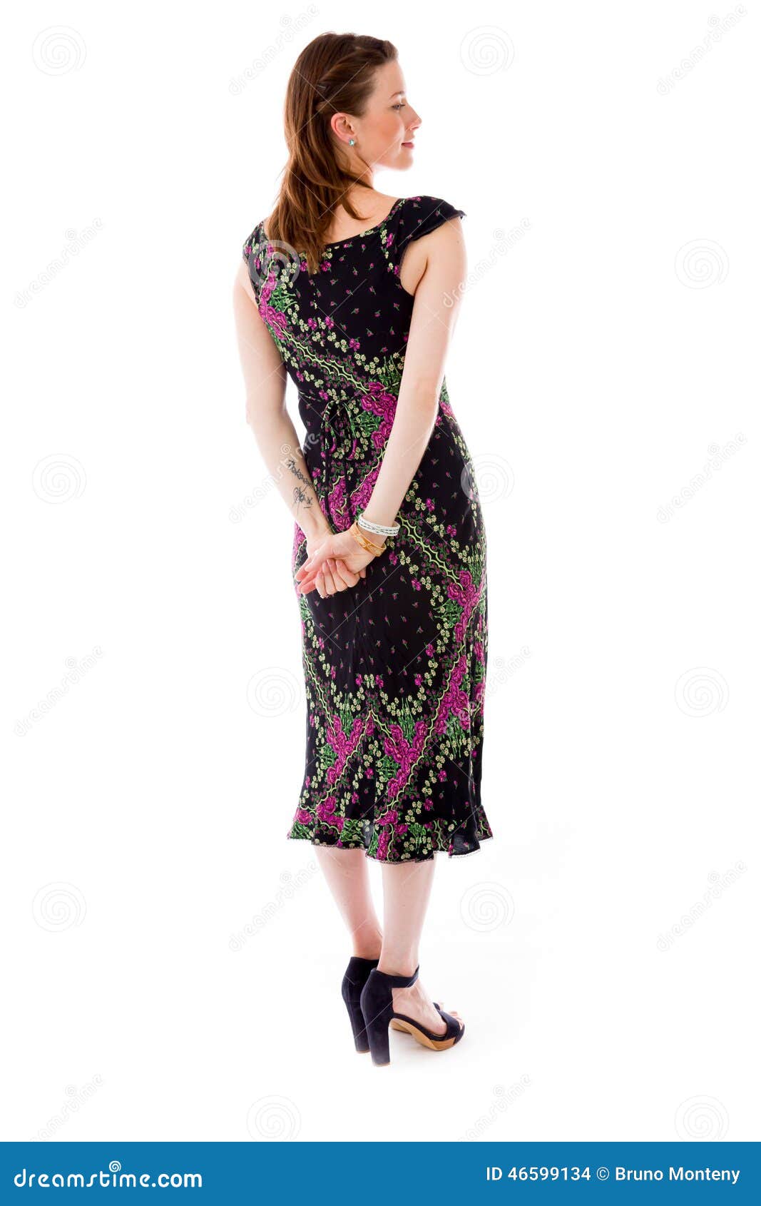 Model Isolated on Plain Background Back Looking Stock Photo - Image of ...