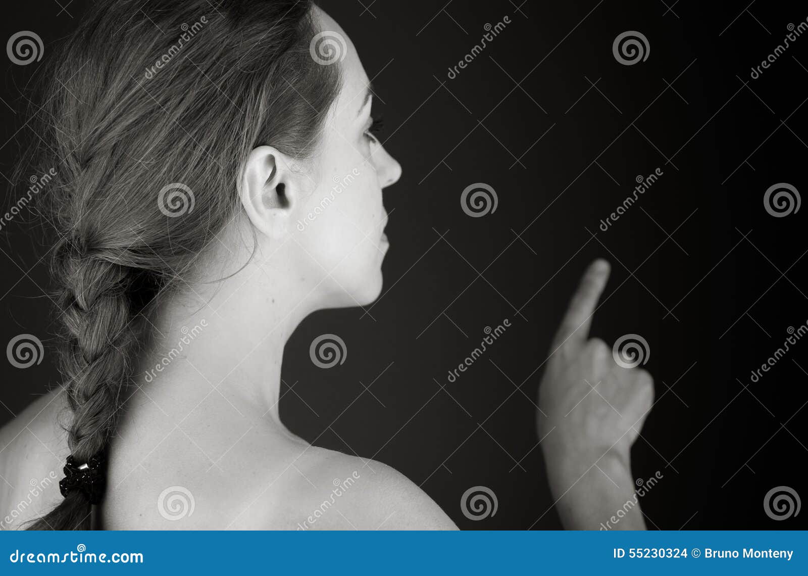 Model Isolated on Plain Background Back Pointing Stock Photo - Image of ...