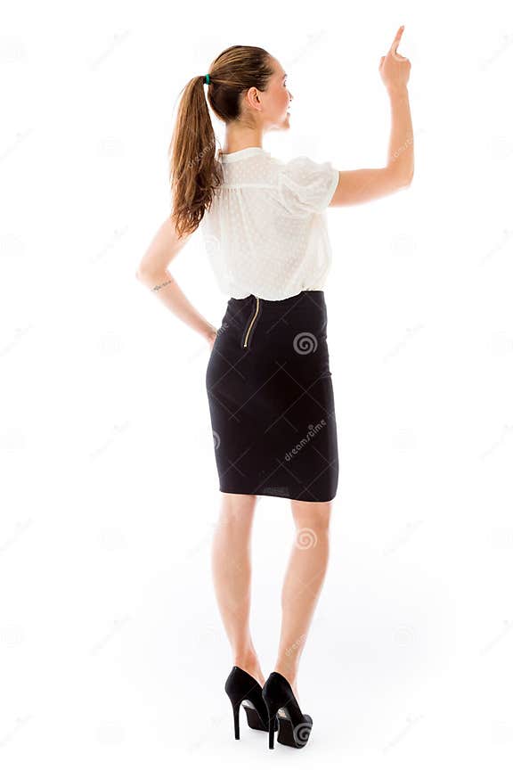 Model Isolated on Plain Background Back Pointing Stock Photo - Image of ...