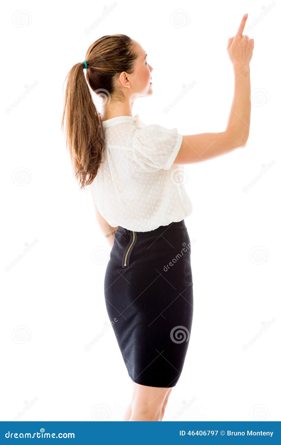 Model Isolated on Plain Background Back Pointing Stock Image - Image of ...