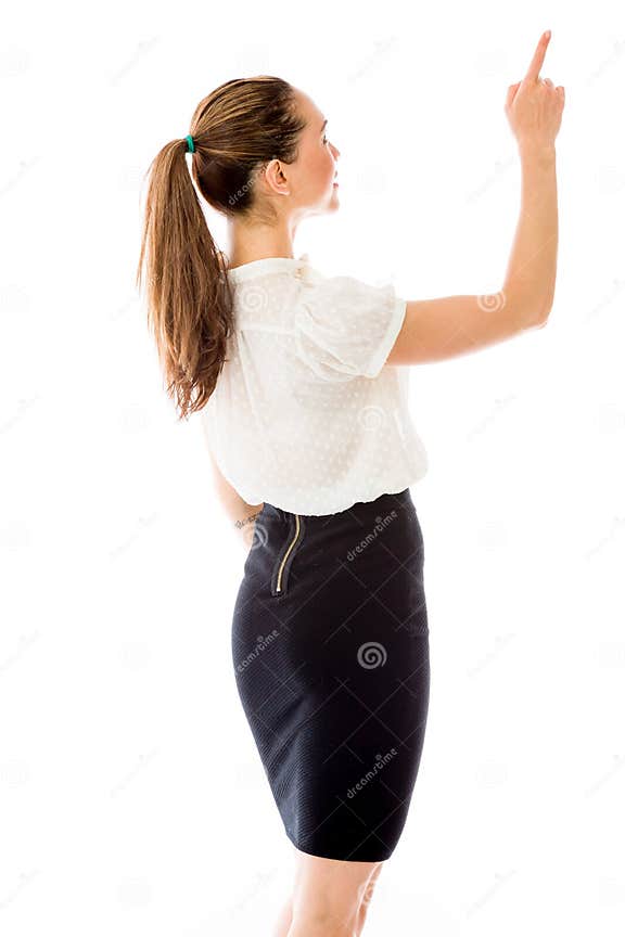 Model Isolated on Plain Background Back Pointing Stock Image - Image of ...