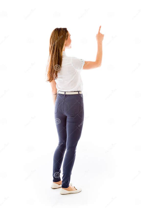 Model Isolated on Plain Background Back Pointing Stock Image - Image of ...