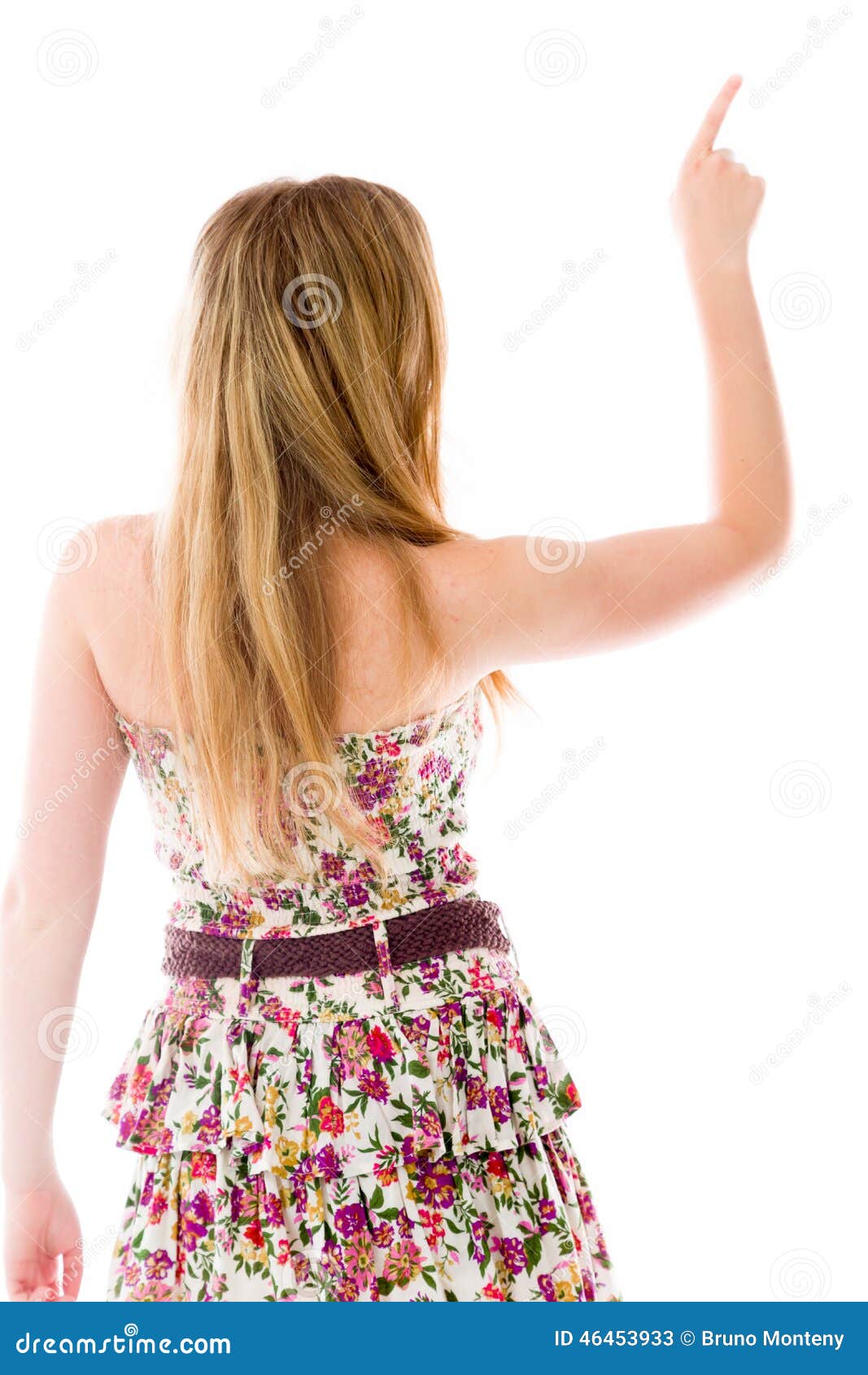 Model Isolated on Plain Background Back Pointing Stock Image - Image of ...