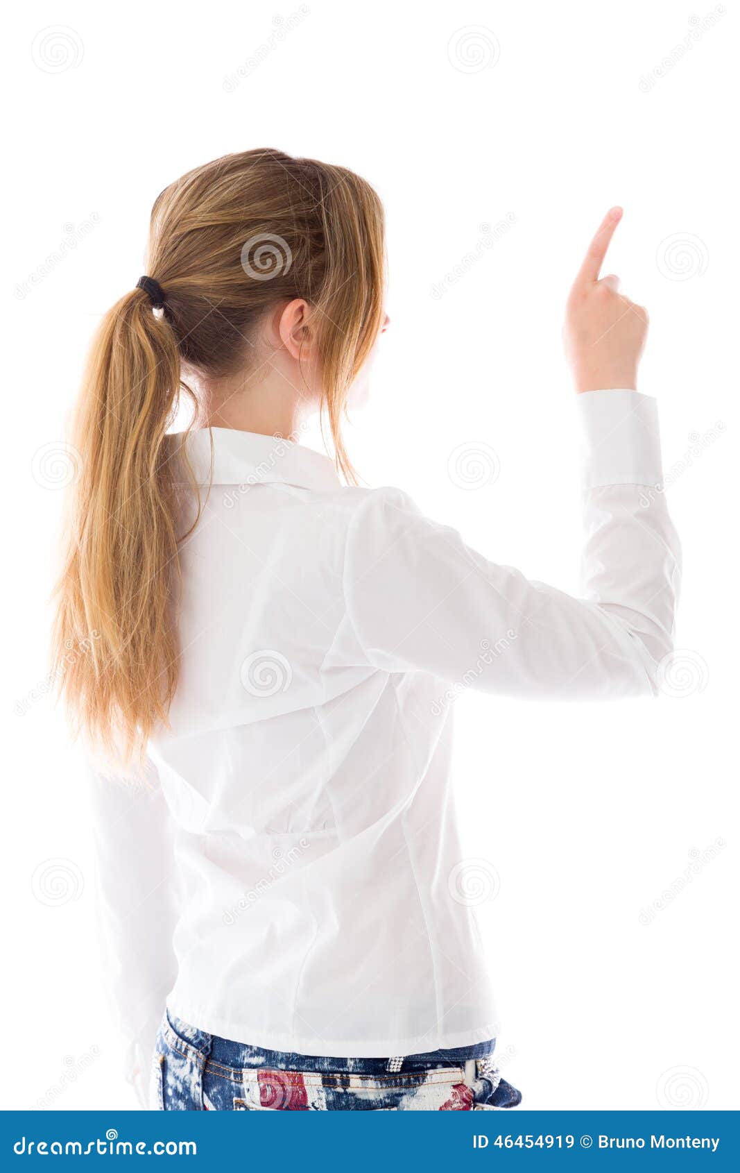 Model Isolated on Plain Background Back Pointing Stock Image - Image of ...