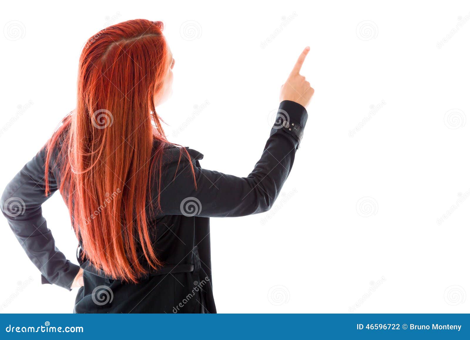 Model Isolated on Plain Background Back Pointing Stock Photo - Image of ...
