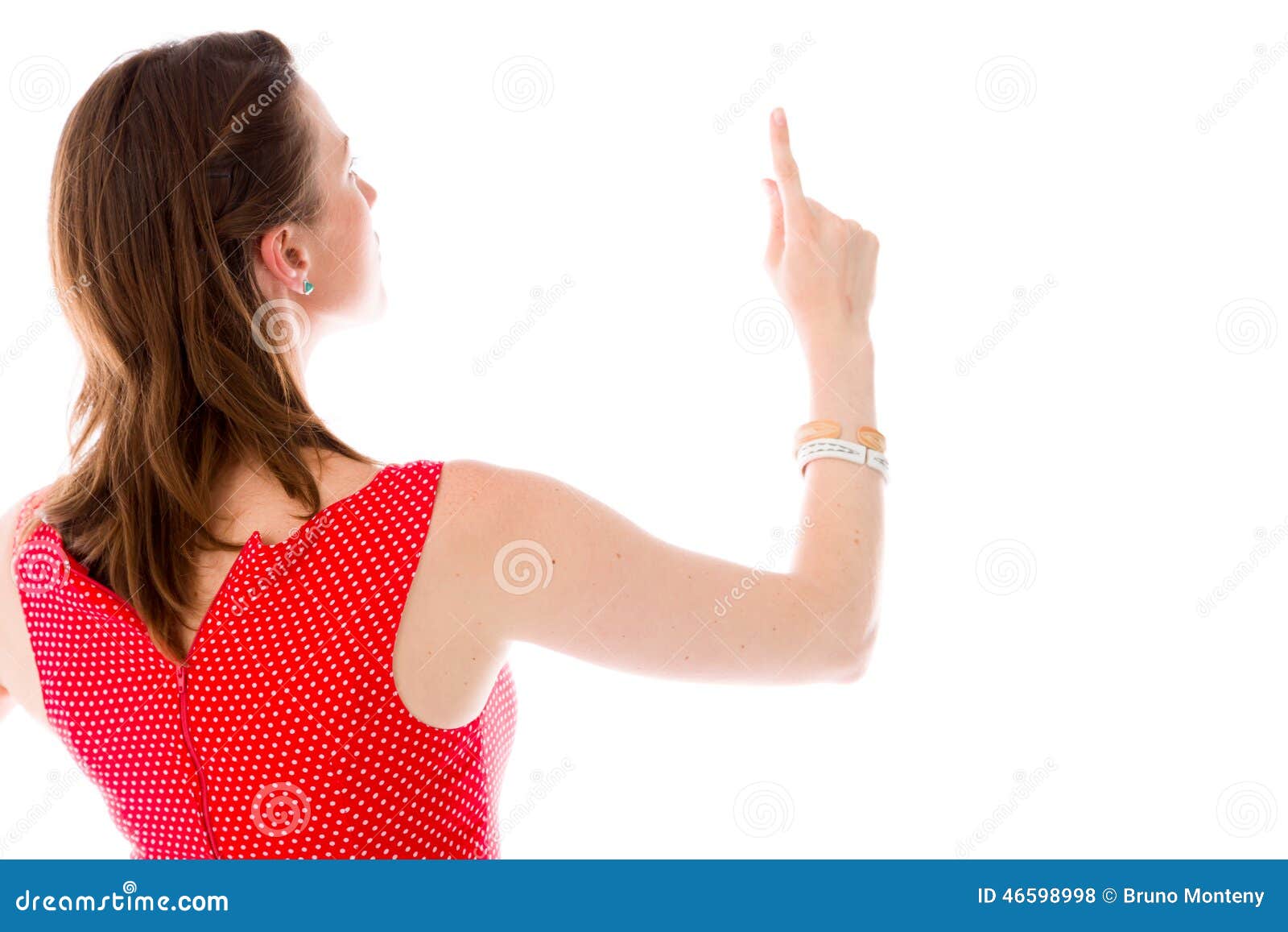 Model Isolated on Plain Background Back Pointing Stock Photo - Image of ...