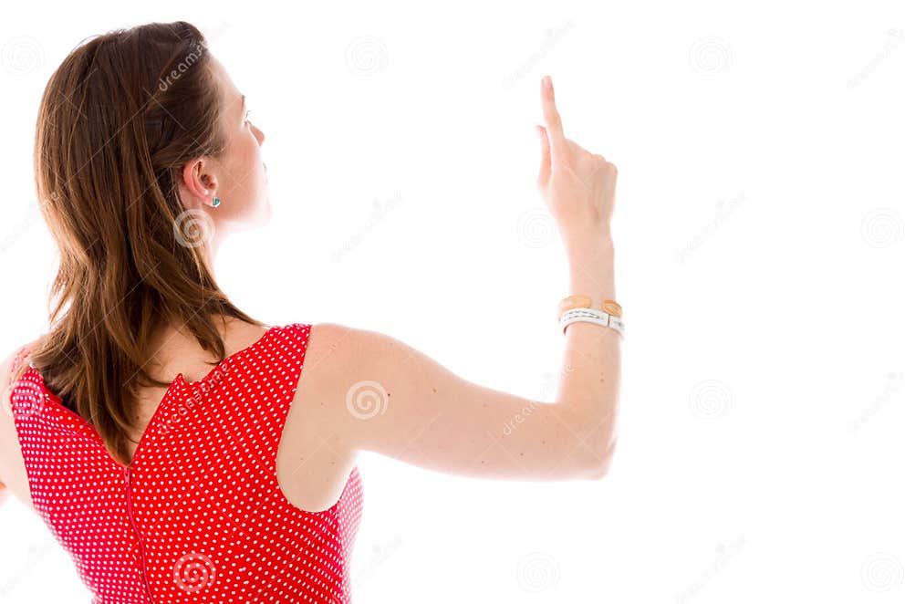 Model Isolated on Plain Background Back Pointing Stock Photo - Image of ...