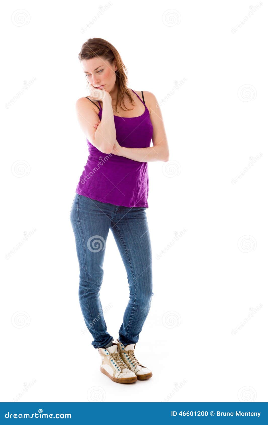 Model Isolated on Plain Background Bored Upset Stock Photo - Image of ...