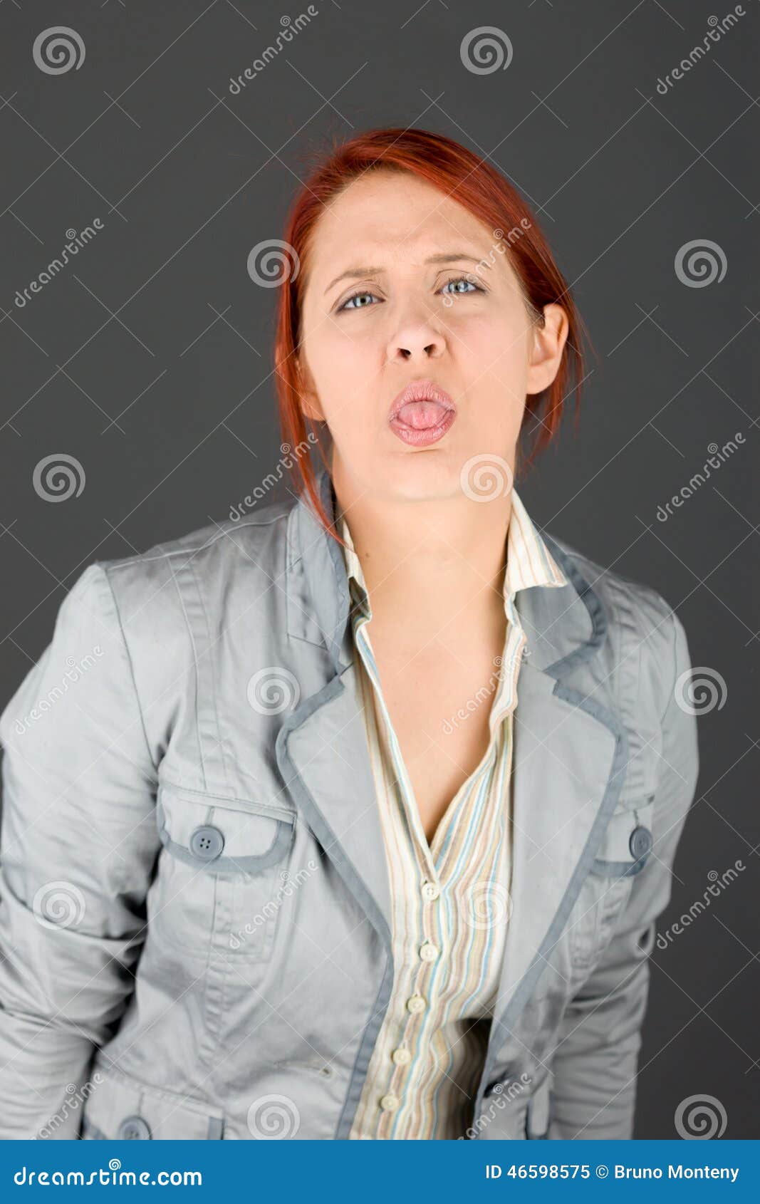 Model Isolated on Plain Background Face Sticking Stock Image - Image of ...
