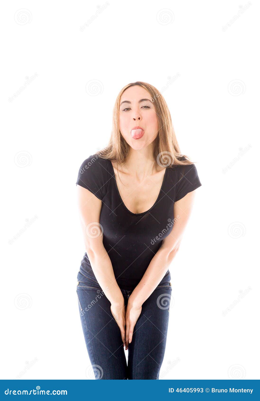 Model Isolated on Plain Background Face Sticking Stock Image - Image of ...