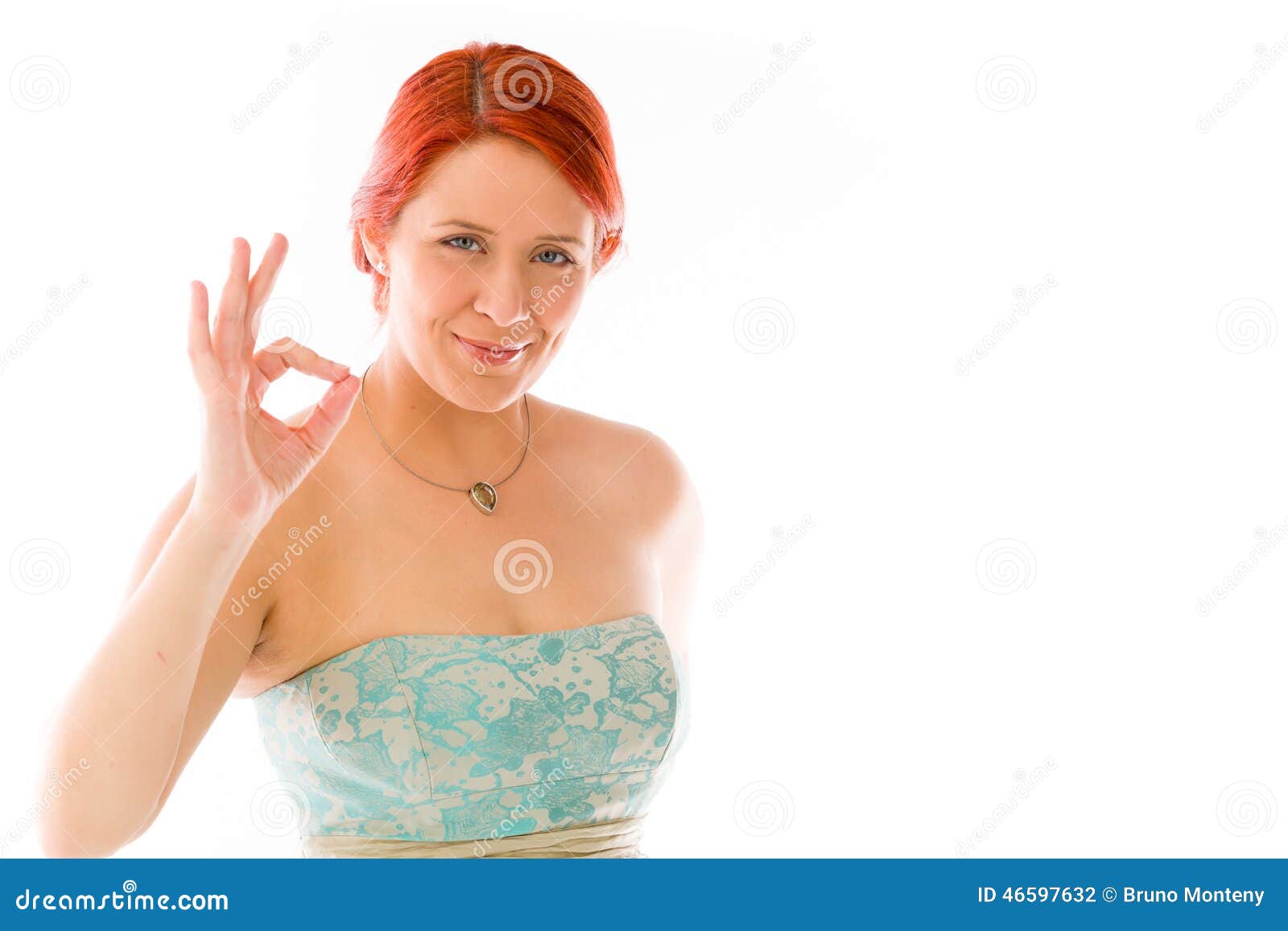 Model Isolated on Plain Background Hand Gesture Ok Stock Photo - Image ...