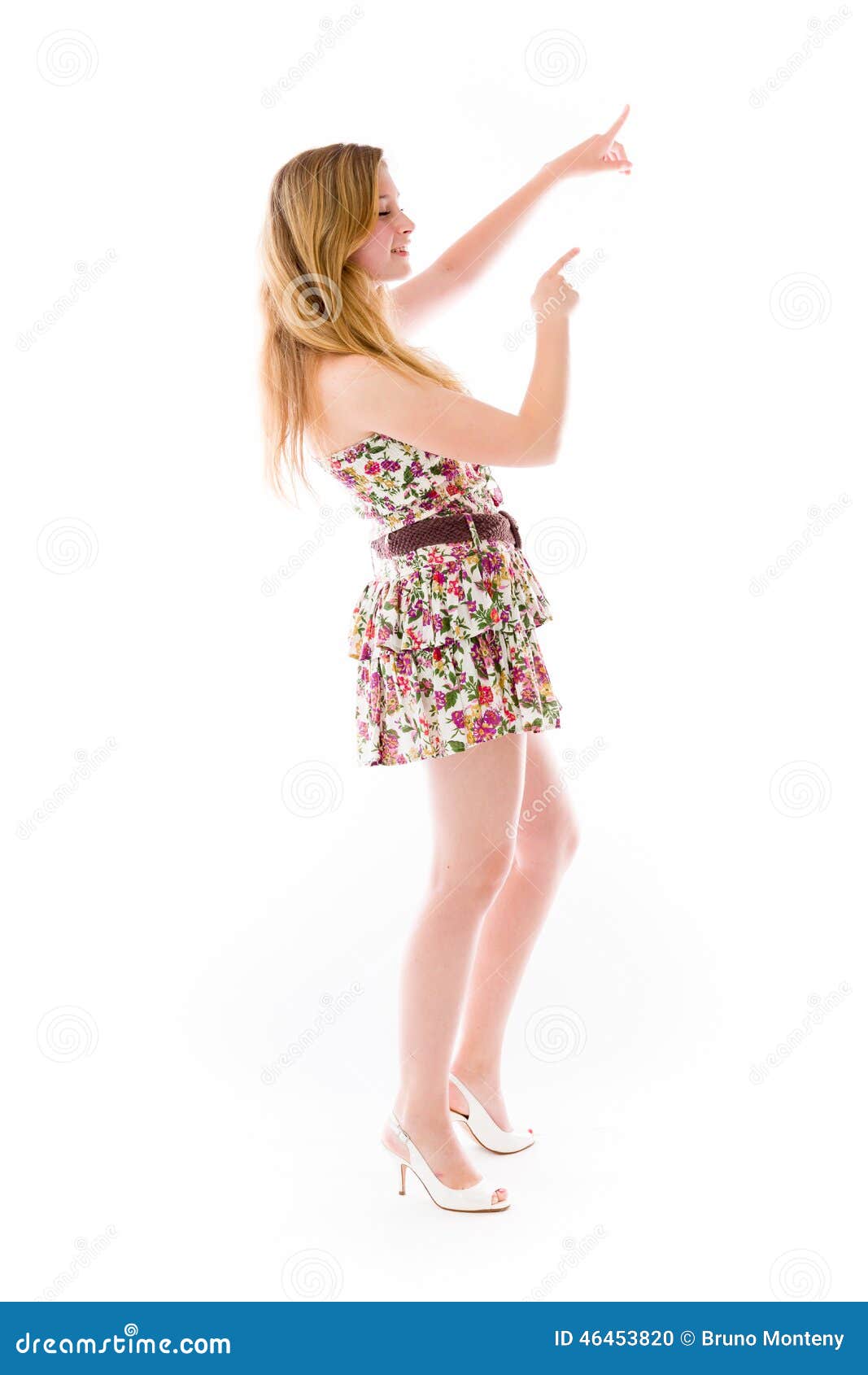 Model Isolated on Plain Background Looking at Stock Photo - Image of ...