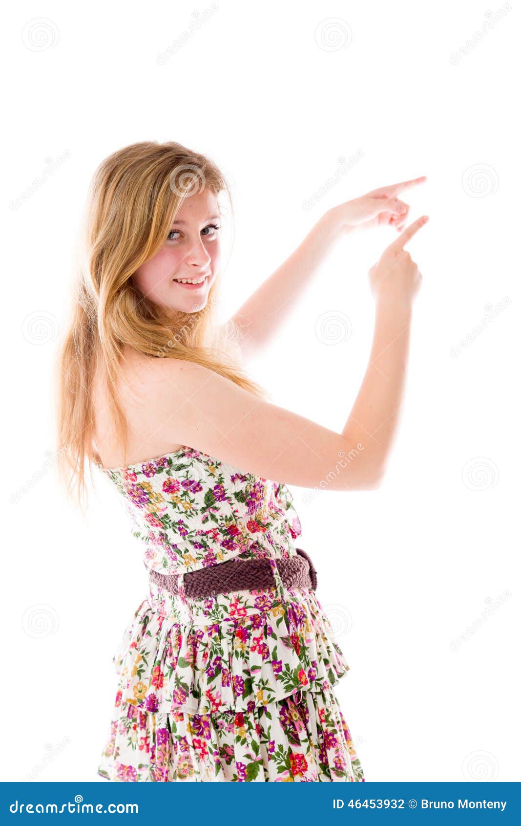 Model Isolated on Plain Background Looking at Stock Photo - Image of ...