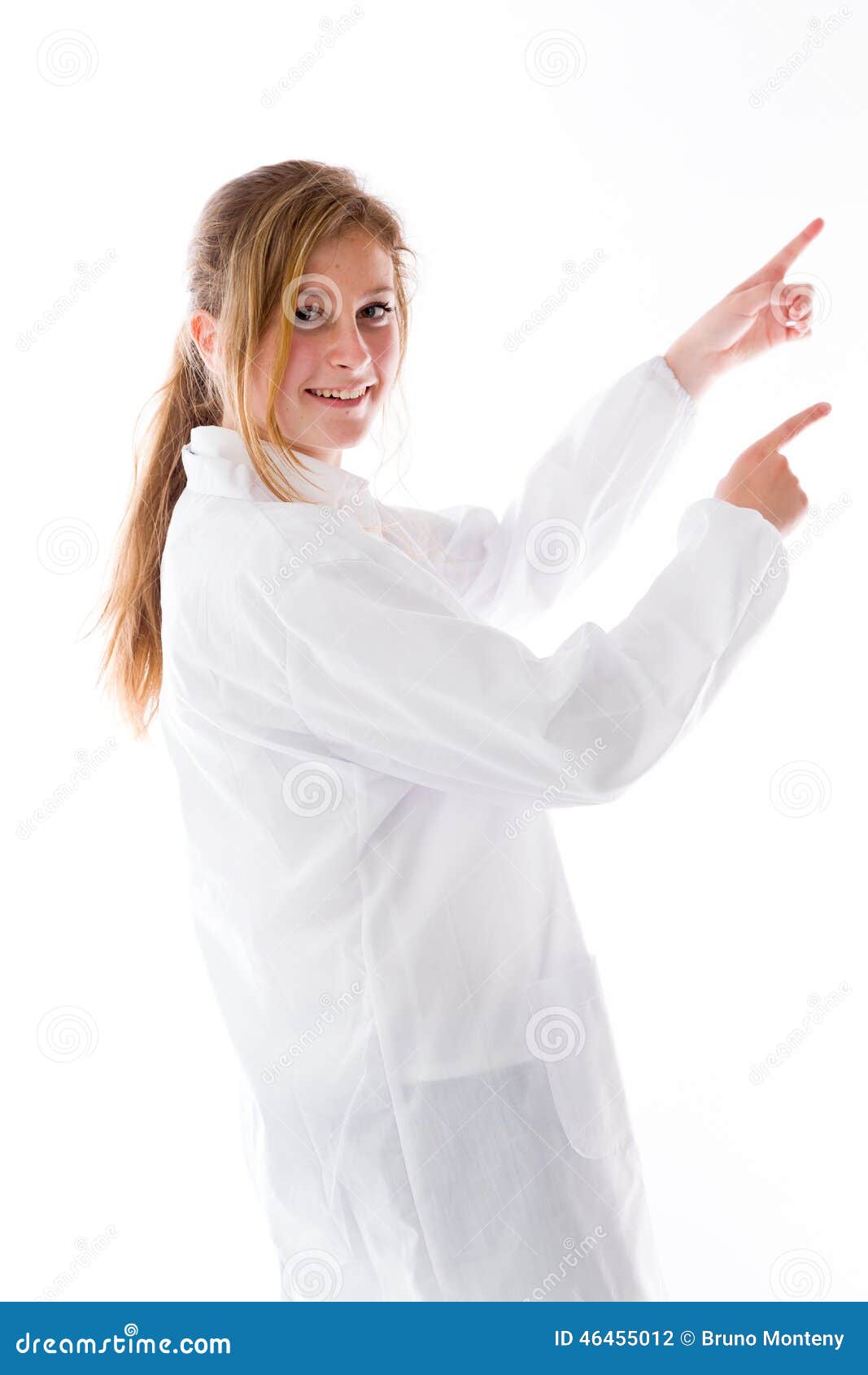 Model Isolated on Plain Background Looking at Stock Photo - Image of ...