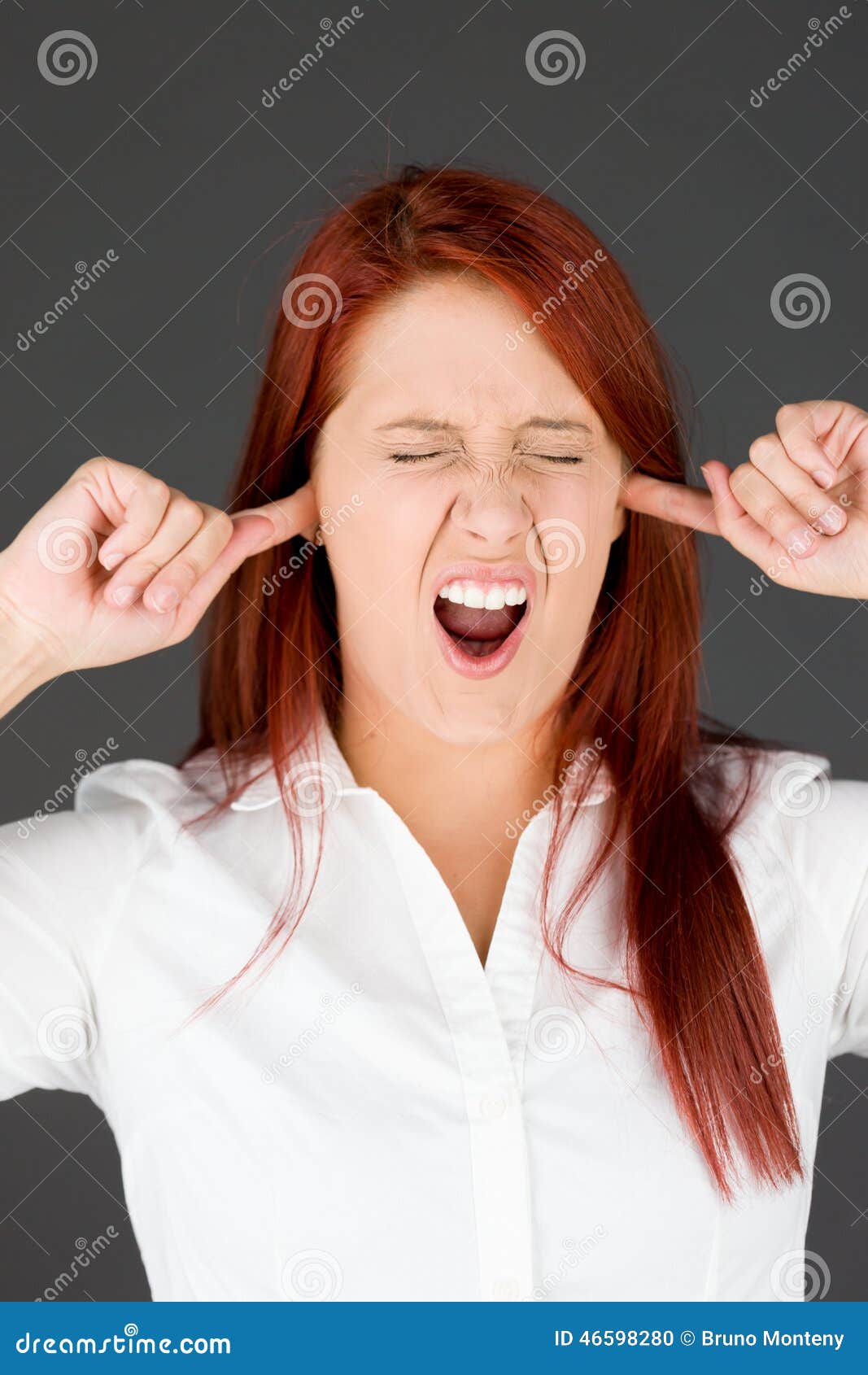 136 Model Isolated Plain Background Plugging Ears Stock Photos - Free ...