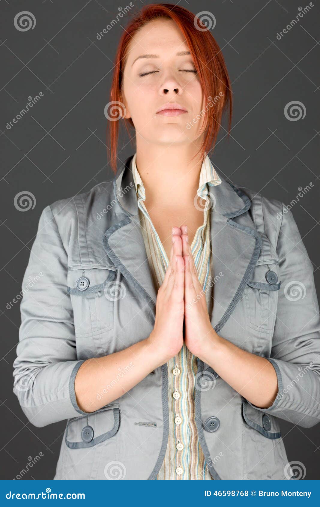 Model Isolated on Plain Background Praying Wishing Stock Photo - Image ...