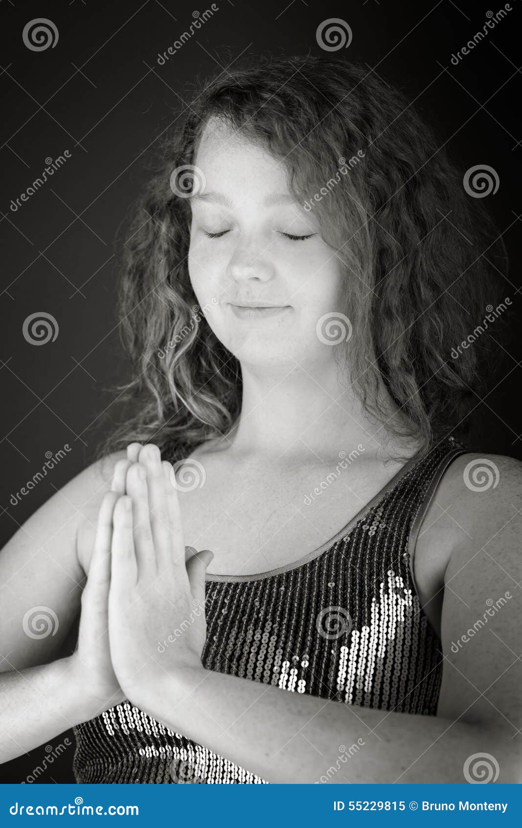 Model Isolated on Plain Background Praying Wishing Stock Image - Image ...