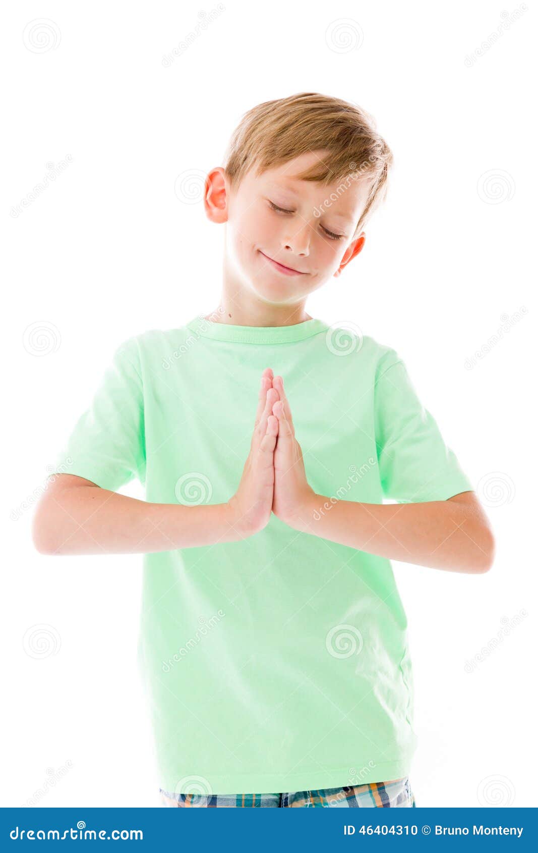 Model Isolated on Plain Background Praying Wishing Stock Photo - Image ...