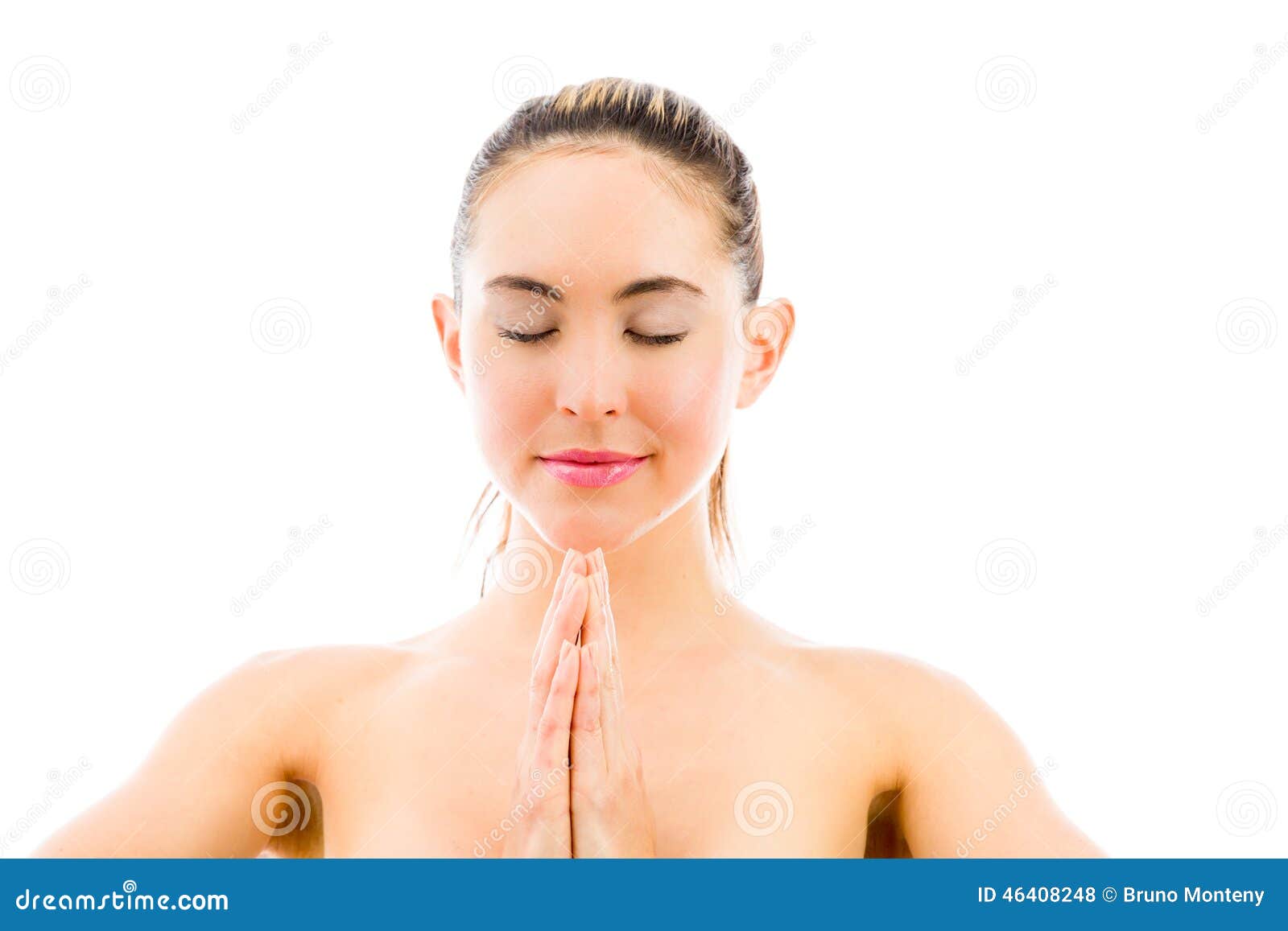 Model Isolated on Plain Background Praying Wishing Stock Photo - Image ...
