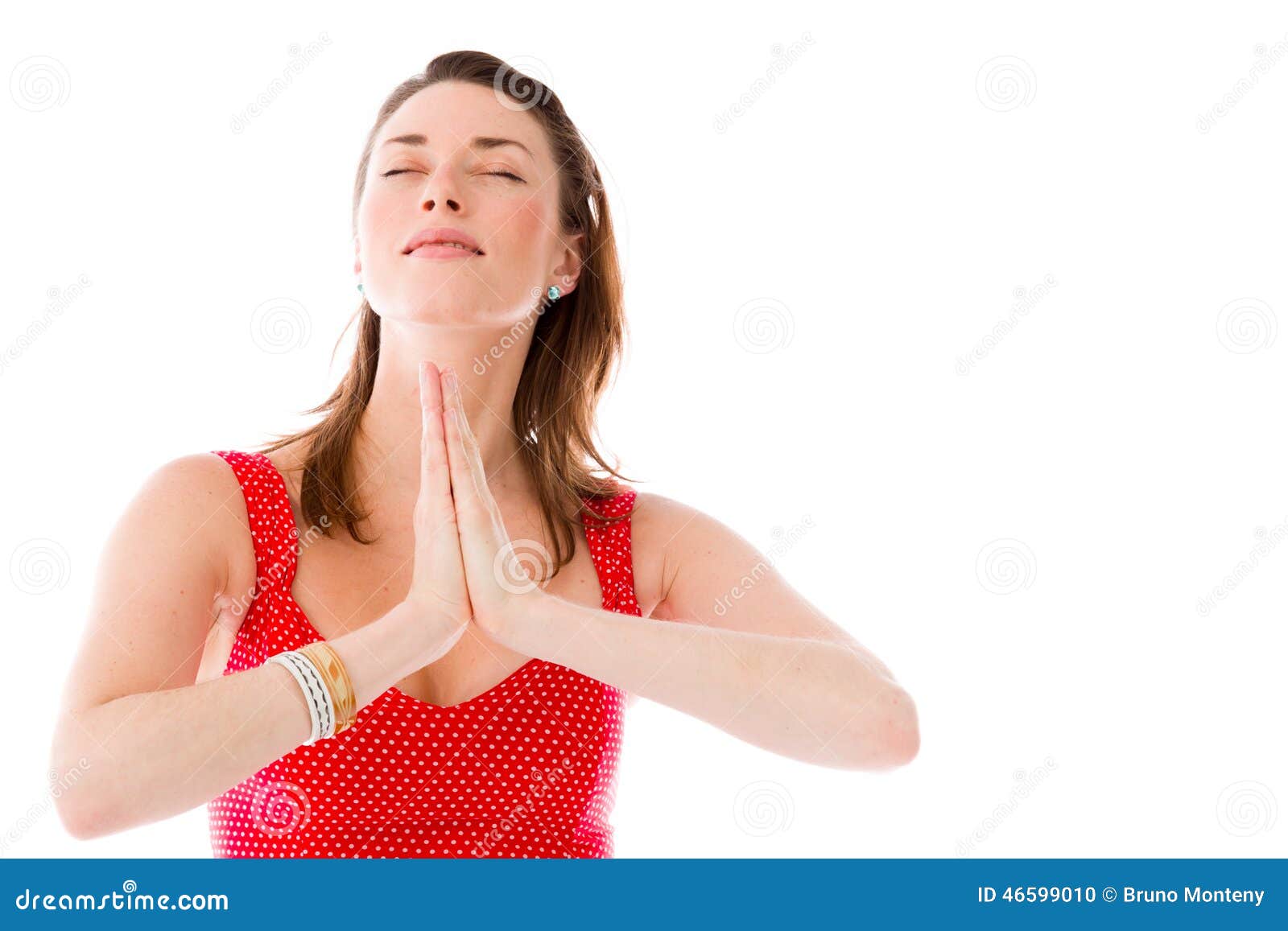 Model Isolated on Plain Background Praying Wishing Stock Photo - Image ...