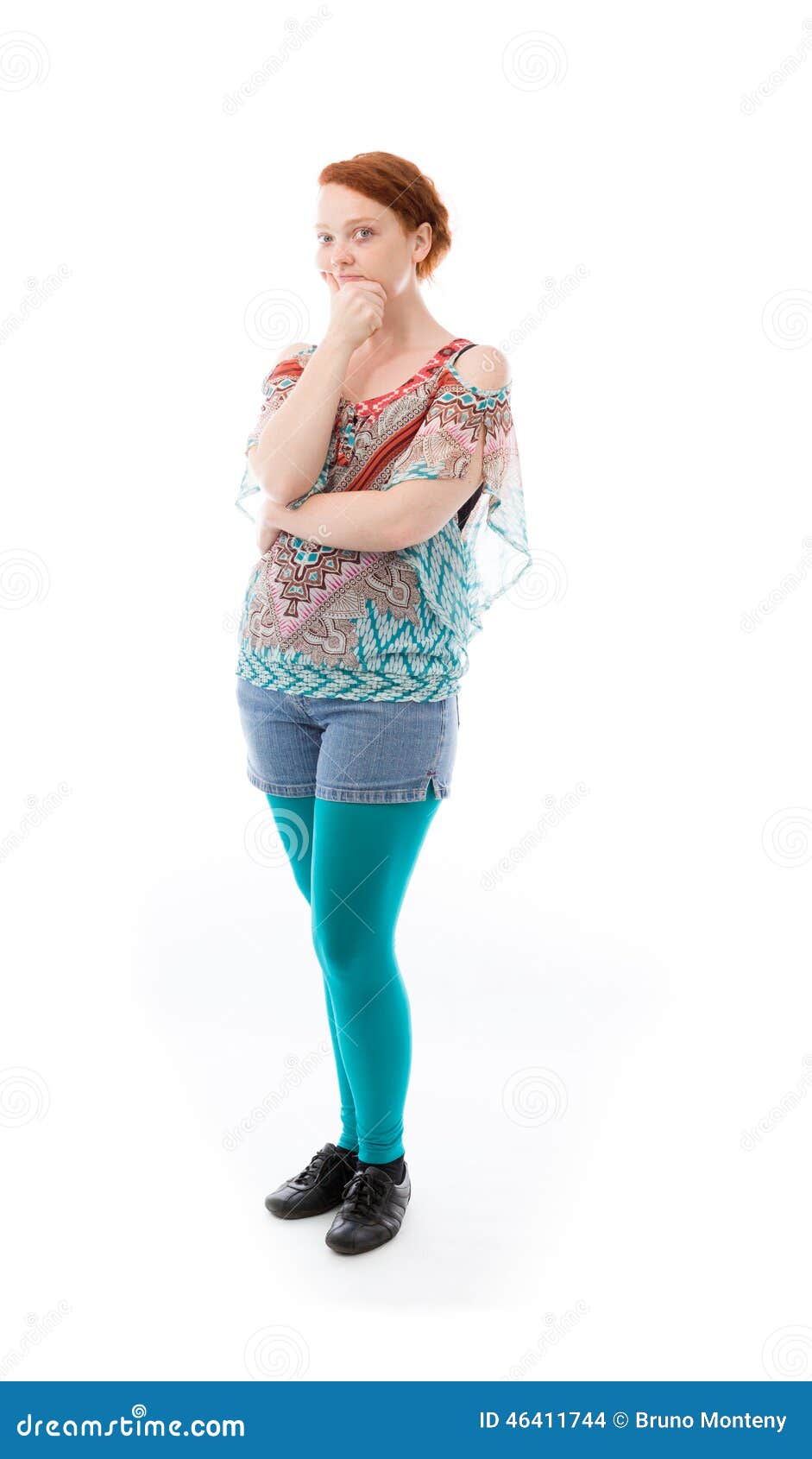 Model Isolated on Plain Background Thinking Stock Photo - Image of ...