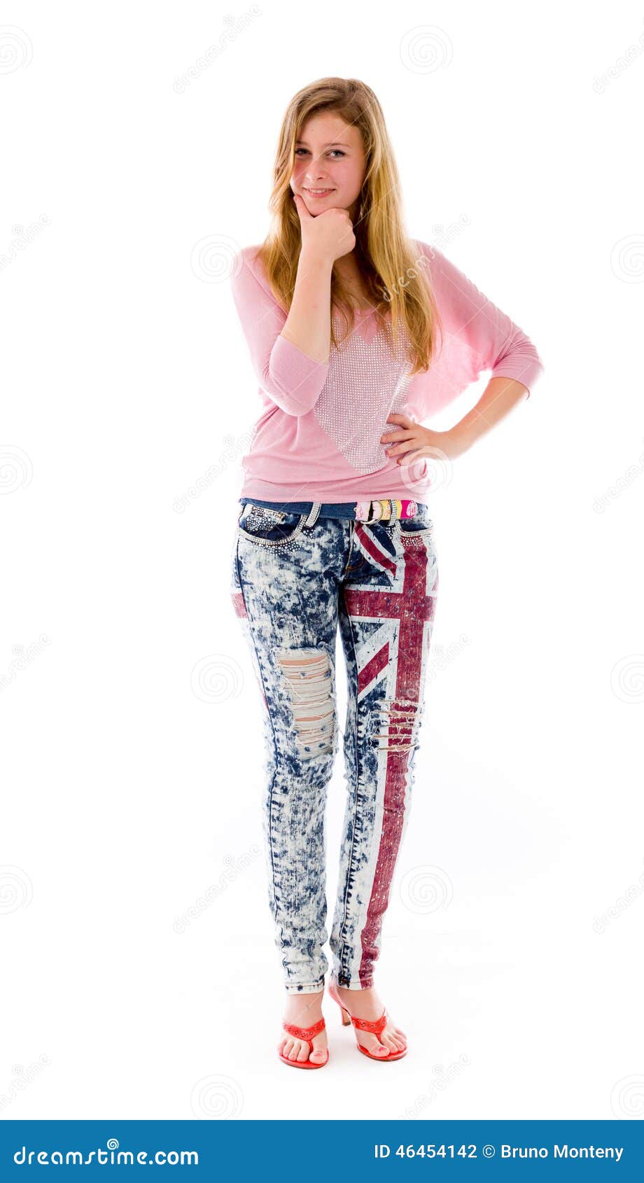 Model Isolated on Plain Background Thinking Stock Photo - Image of ...
