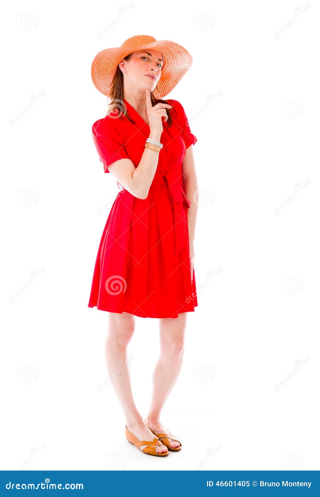 Model Isolated on Plain Background Thinking Stock Image - Image of ...