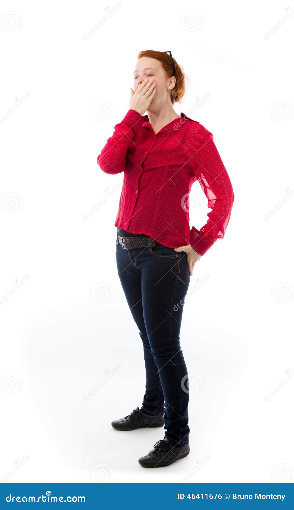 Model Isolated on Plain Background Tired Bored Stock Photo - Image of ...