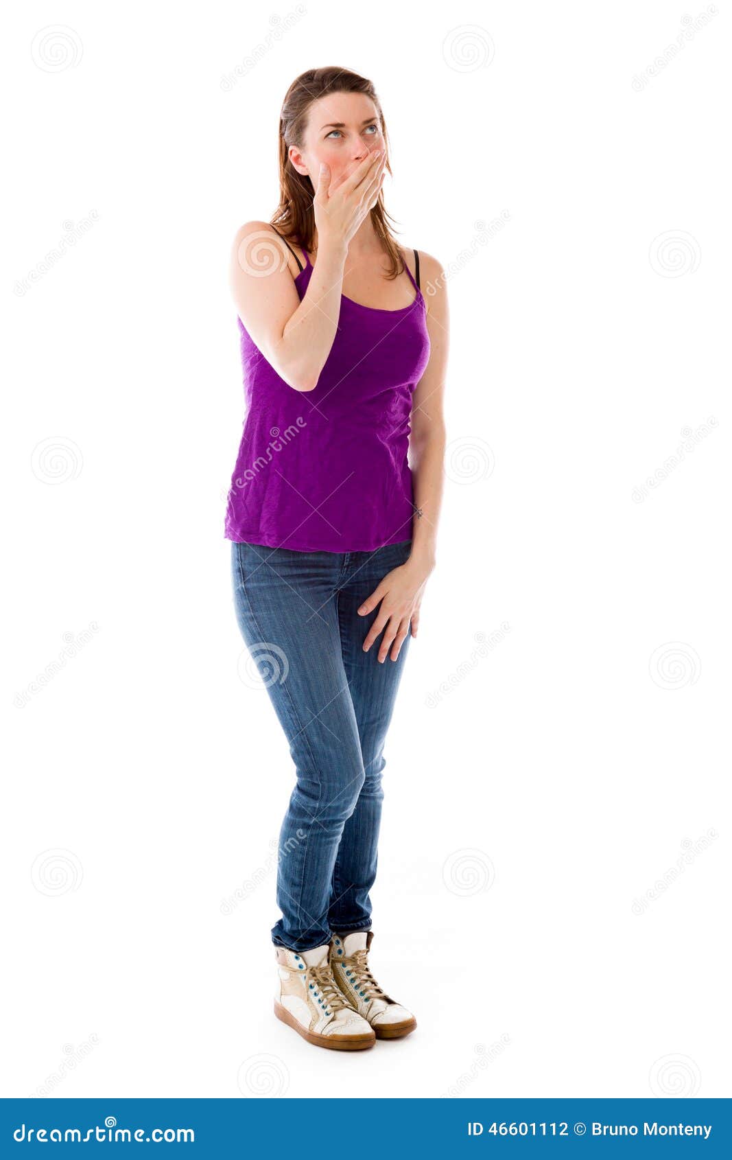 Model Isolated on Plain Background Tired Bored Stock Photo - Image of ...