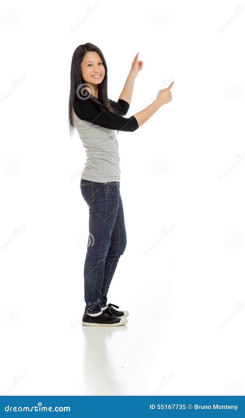 Model isolated pointing stock image. Image of rear, student - 55167735
