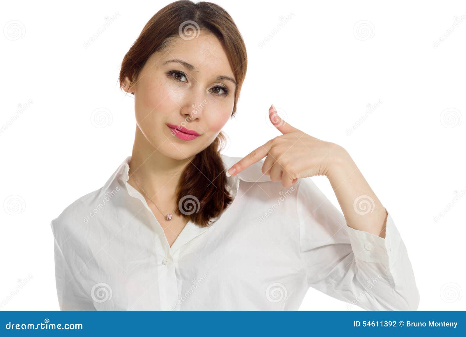Model Isolated Pointing To Herself Stock Photo - Image of female ...