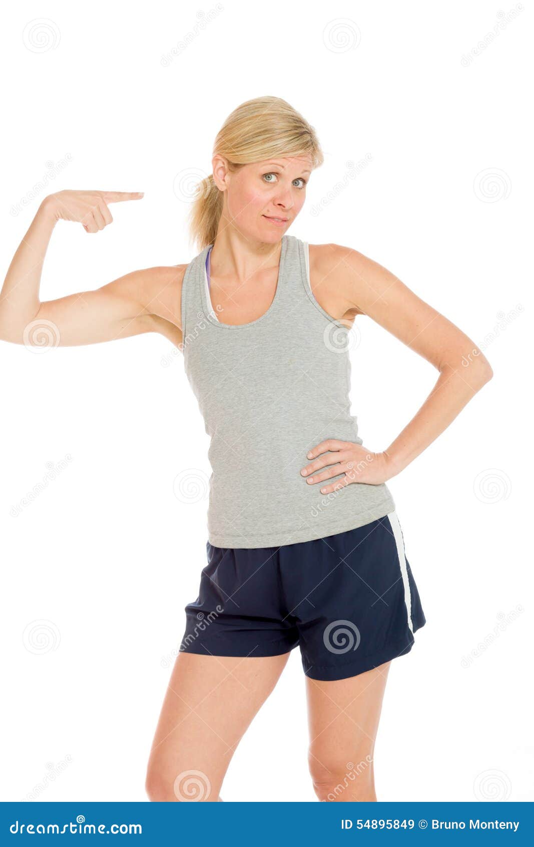 Model Isolated Pointing To Herself Stock Image - Image of smile ...